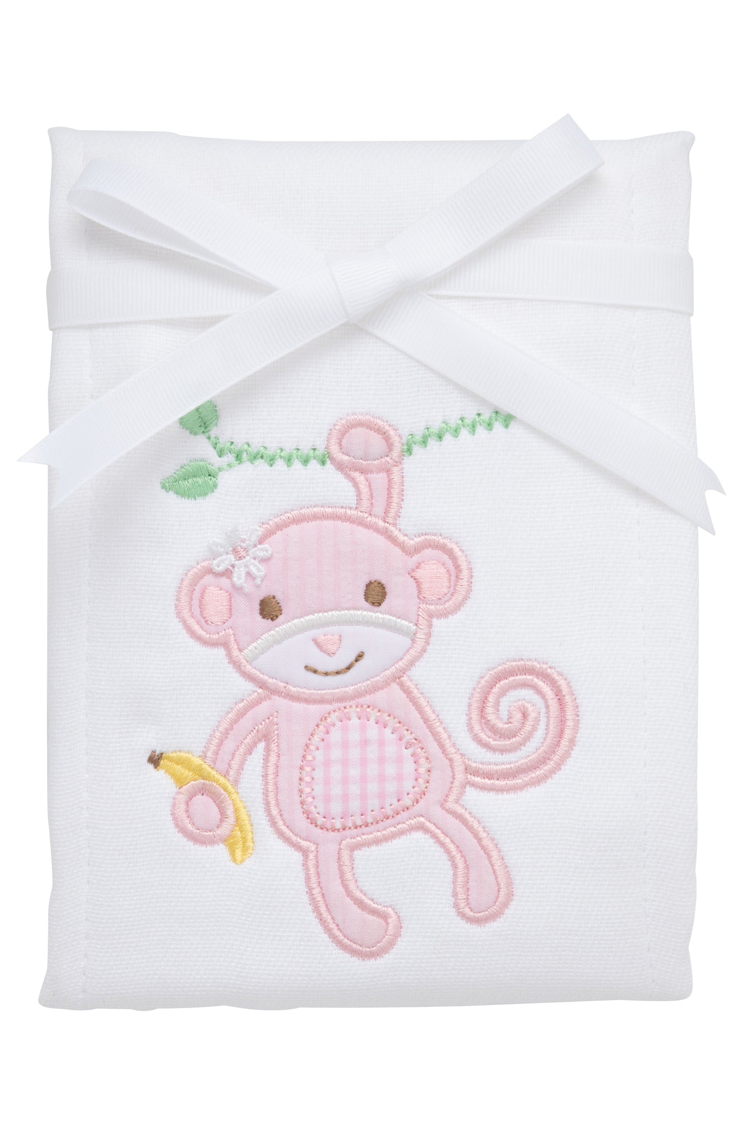 Pink Monkey Applique Baby Burp Cloth - Ultra Absorbent & Soft | 3Marthas – 3 Marthas